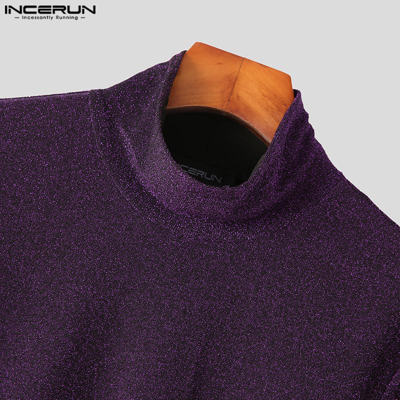 Buy INCERUN Spring Autumn Men's Turtle Neck Shining Slim Fit Tops at ...