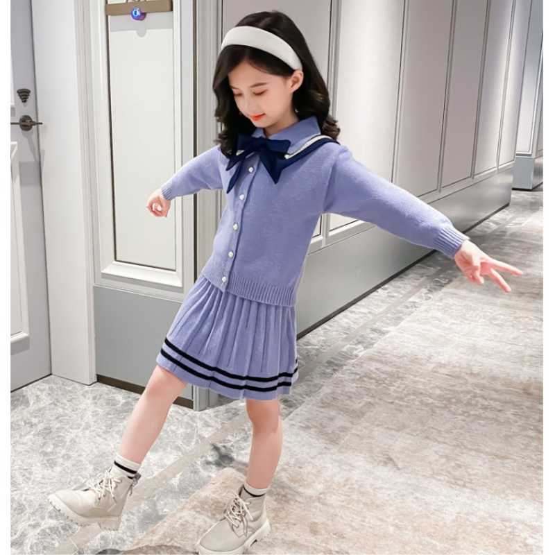 Buy 2021 Spring Autumn Girls Sweater Skirt Set Kids Clothing College ...