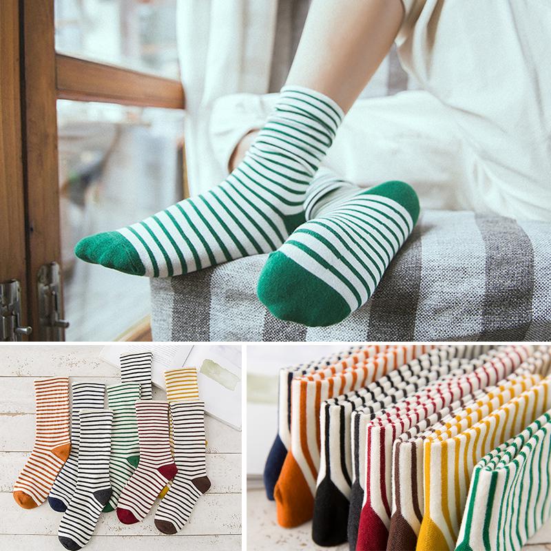 Buy Cute Striped Socks Women Candy Color Horizontal Stripe Stockings ...