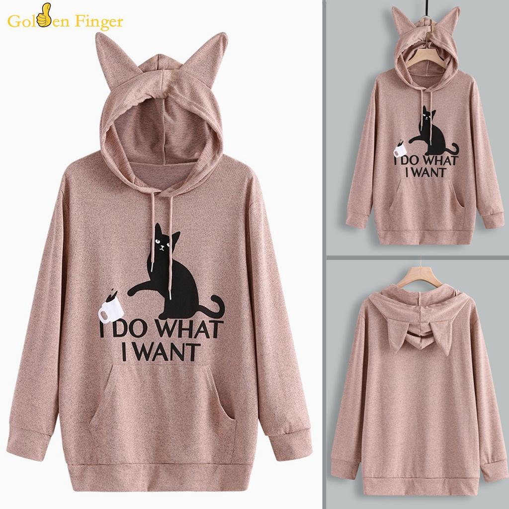 Buy Women's Fashion Long Sleeve Hoodies Print Cat Ear Sweatshirt ...
