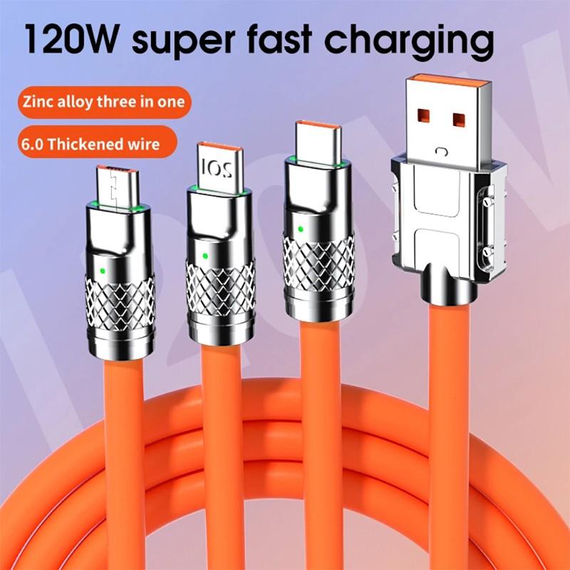 Cheap 3in1 2in1 6A 120W USB Fast Charger 120cm Cable For IPhone Micro ...