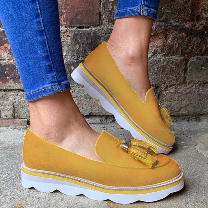 Tassel Lazy Shoes Comfortable Shallow Mouth Women's Singles Wavy Bottom ...