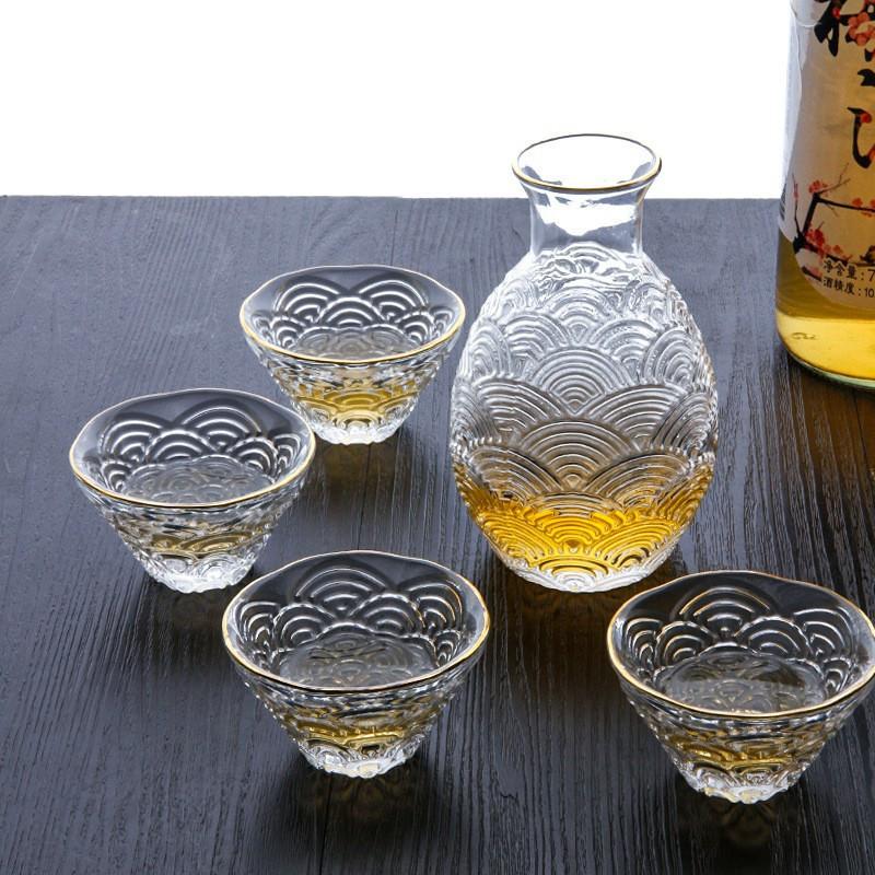 Cheap Japanese Antique Sake Pot Set Glass Yellow Rice Wine Thermos ...