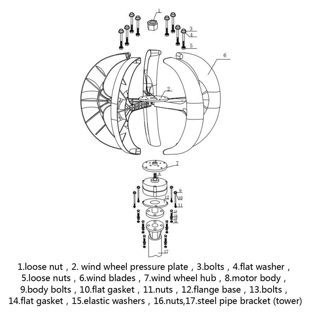 Buy 1500W Vertical Axis Lantern Wind Turbines Generator Motor Kit 5 ...