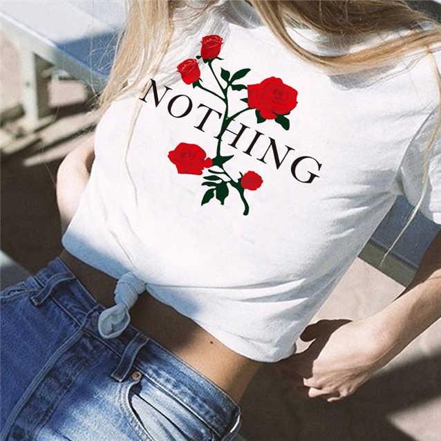 Female Nothing Rose Printed T-shirts Summer Short Sleeve Tee Tops uygun ...