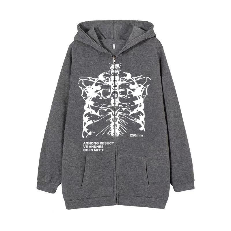 Buy Men Women Skeleton Hoodie Y2K Gothic Zip Up Jacket Grunge Emo Alt ...