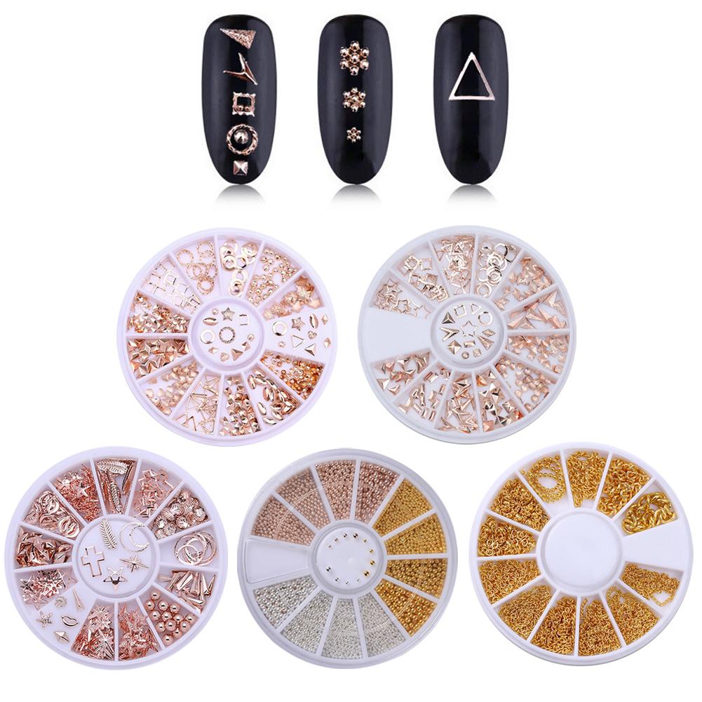 Buy 12 Grids/box Disc Nail Art Jewelry Rivet Pearl Rhinestone Alloy ...