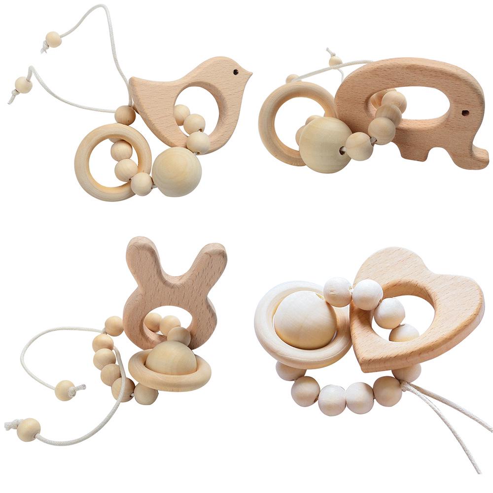 Buy Beads Cartoon Animal Montessori Teething Teether Molar Stick ...