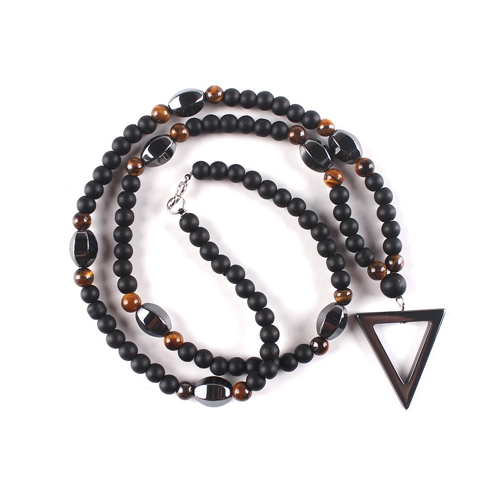 Cumpără Colier lung negru retro, margele de piatră cu ochi de tigru cu ...
