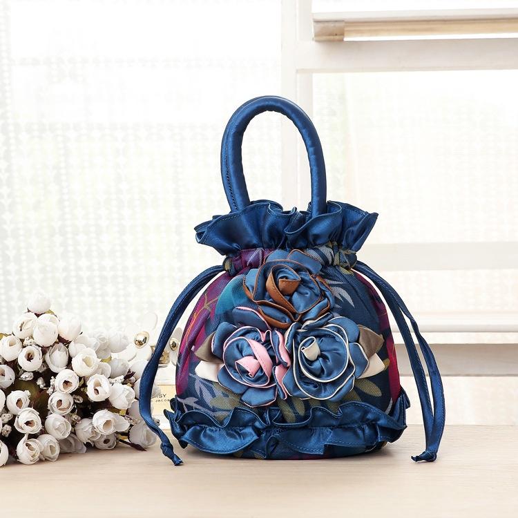 Buy Women Fashion Cloth Tote Bags Drawstring Handbags Handmade Flower ...