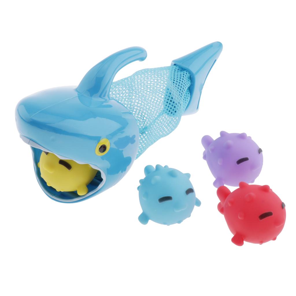 Buy Shark Grabber Bath Toy for Boys and Girls Blue with Teeth & 4 Fish ...