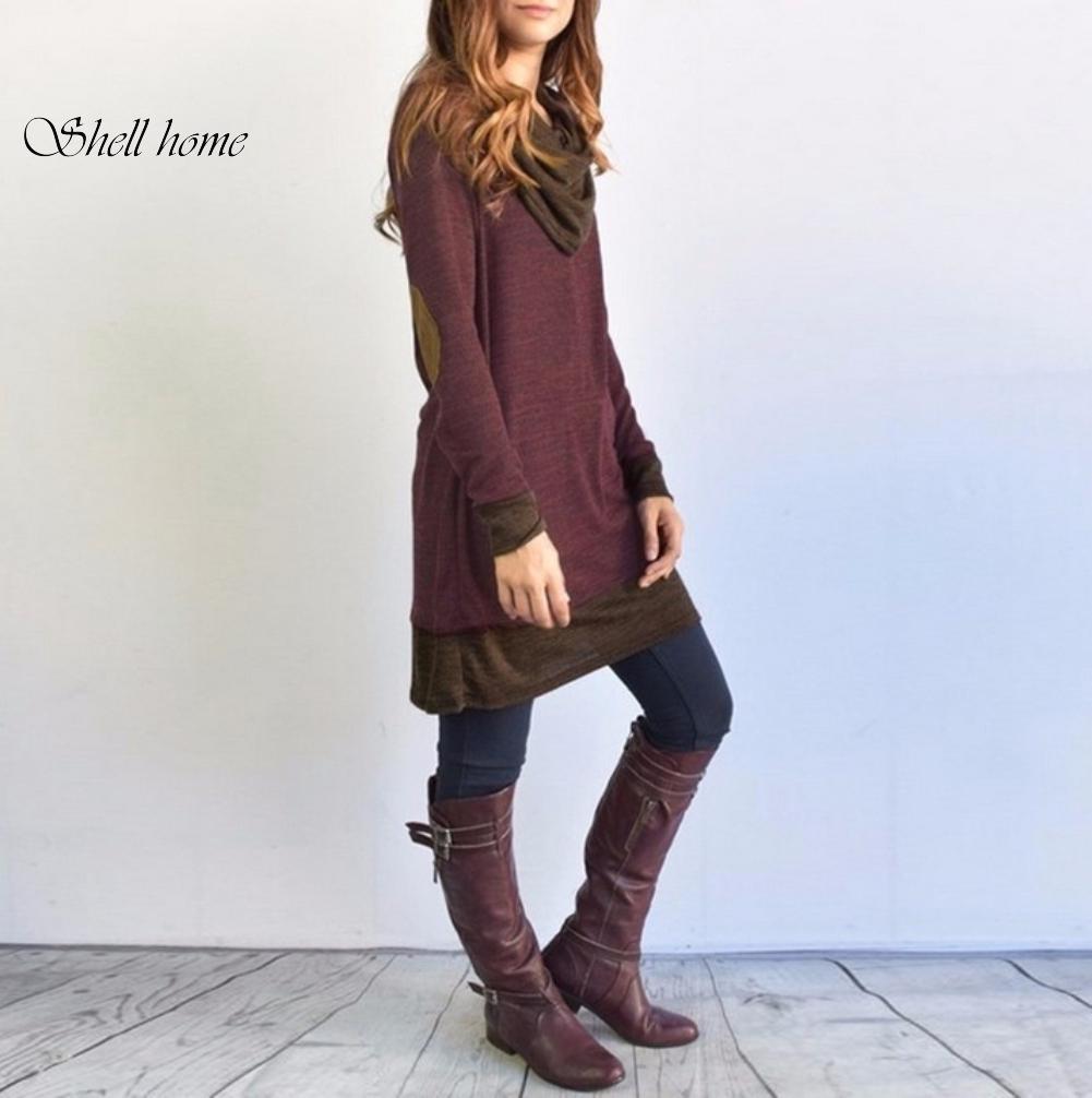 Buy Color Spring Collar Sleeve Autumn Block Heaps Oversize Mini at ...