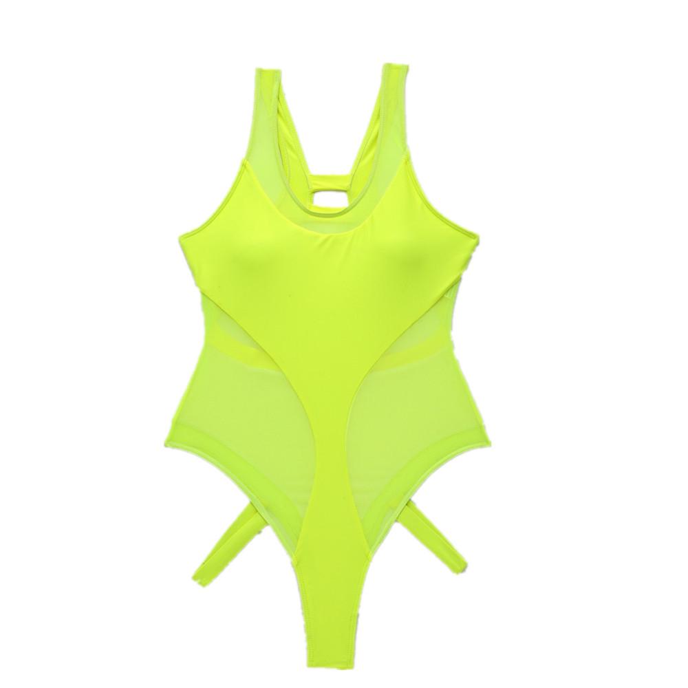 Buy Women's Sexy One-Piece High Cut Neon Color Cutout Swimwsuit ...