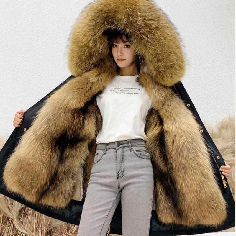 Buy Women's Winter Hooded Parka Coat Mid-length Removable Raccoon Fur ...