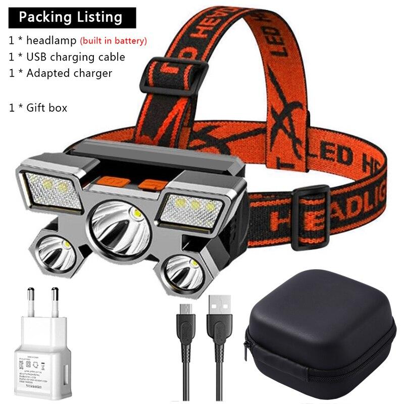 Buy 5LED Bright Portable Headlamp USB Rechargeable Built-in 18650 ...