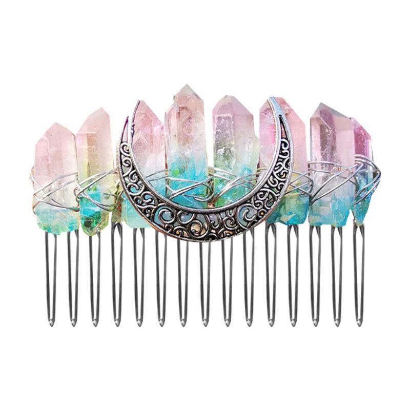 Buy Gradient Rainbow Faux Raw Crystal Hair Comb Angel Aura Bridal ...