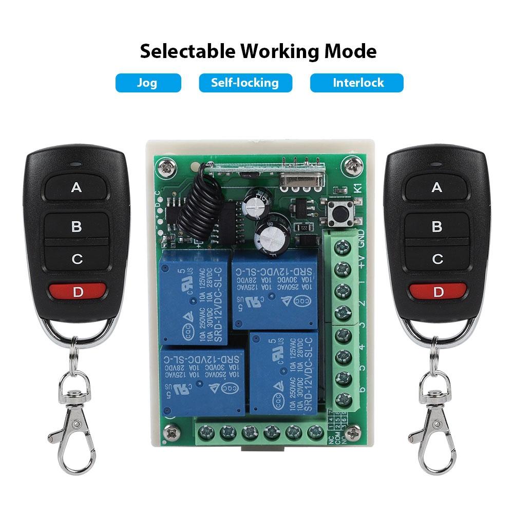 12V 4-way Wireless Remote Control Switch Wireless Relay Receiver ...