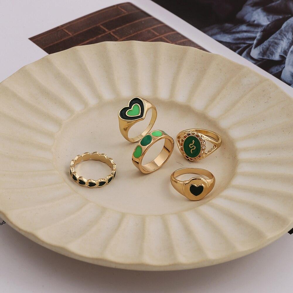 💰Kaufe Koreanischer Stil Grüne Ringe für Frauen Punk Trendy Vintage ...