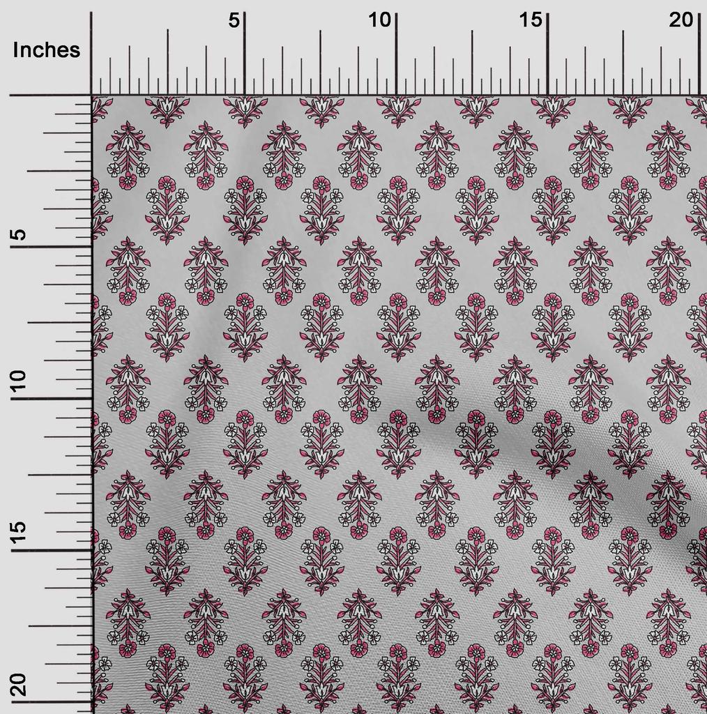 Buy oneOone Cotton Flex Light Gray Fabric Leaves & Floral Block Fabric ...
