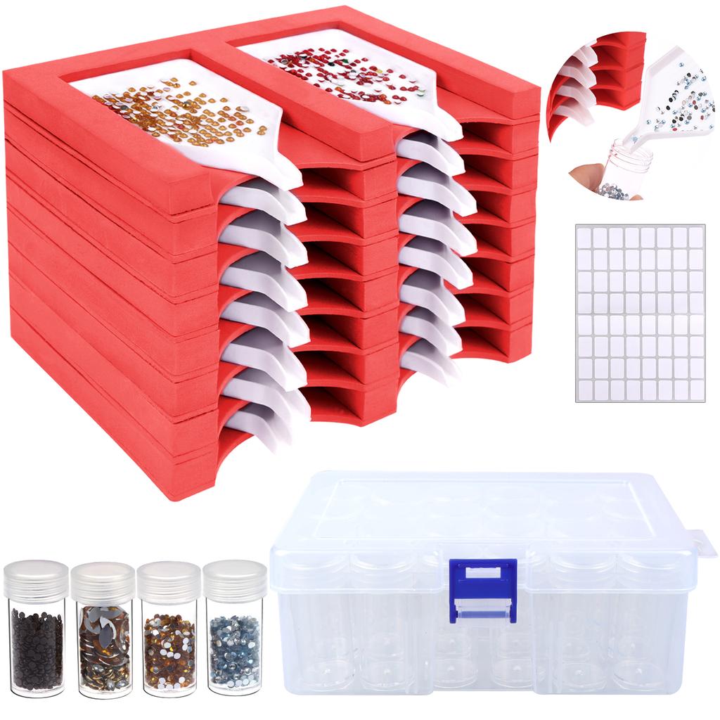 Buy 16Pcs Bead Sorting Trays Plates 24Pcs Plastic Bottles Storage Jars ...