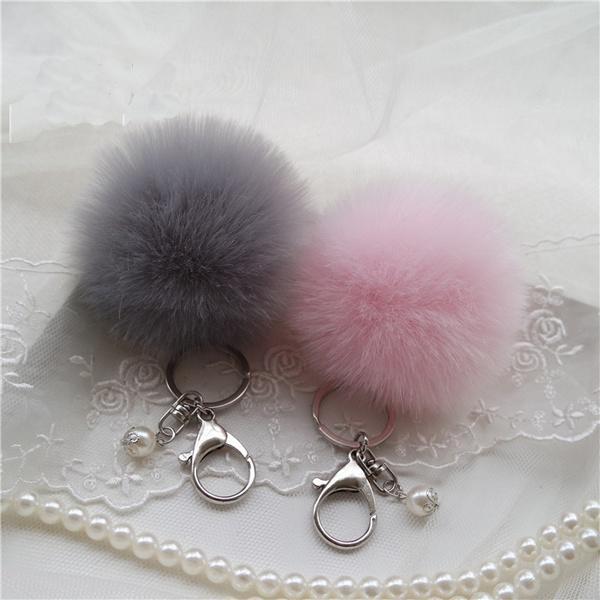1PC Women Fashion Cute Fur Pom Key Chain Fluffy Fur Ball Keychain Car ...
