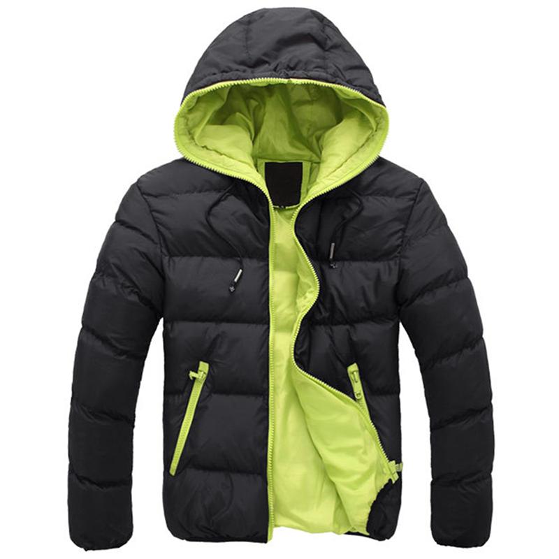 Men Contrast Color Cotton Padded Jacket Winter Warm Hooded Down Coat ...