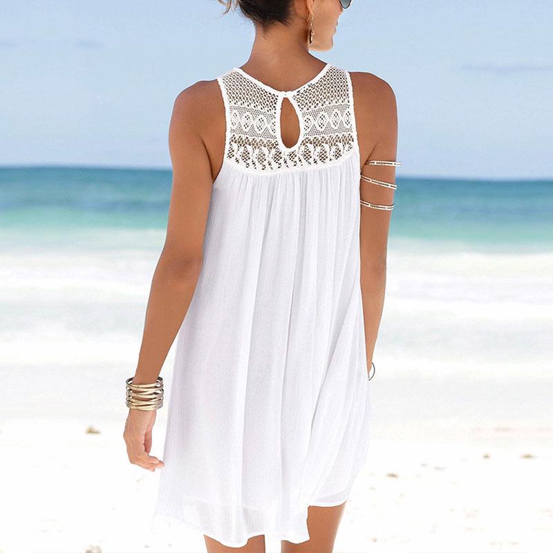 Buy Women Beachwear Mini Dress Beach Loose Sleeveless O-neck Sexy ...