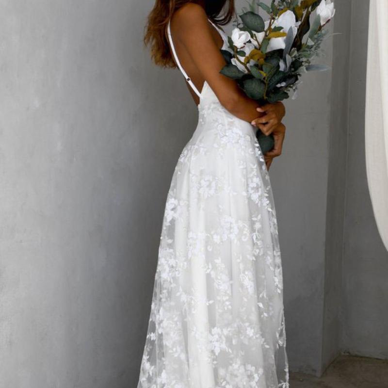 Kaufe Damen V-Ausschnitt Spitzenkleid Weiß Sommer Spitze Strap | Joom