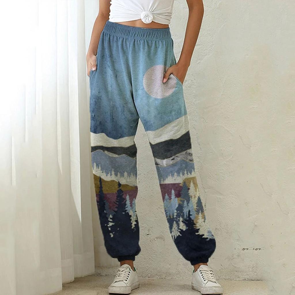 Buy Women Print Sports with Waist Pants Landscape Fashion Pocket ...