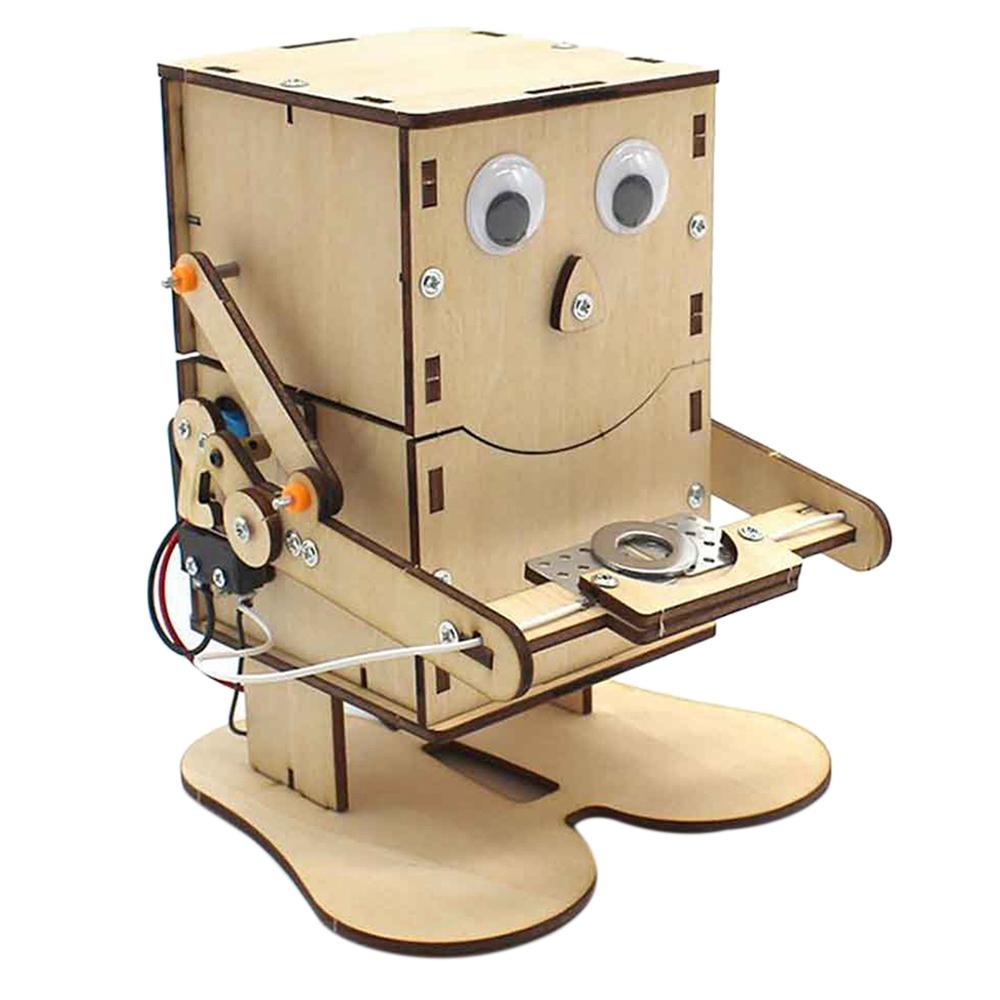Buy DIY Stem Toys Wood Model Coin Swallowing Robot Puzzle Toy ...
