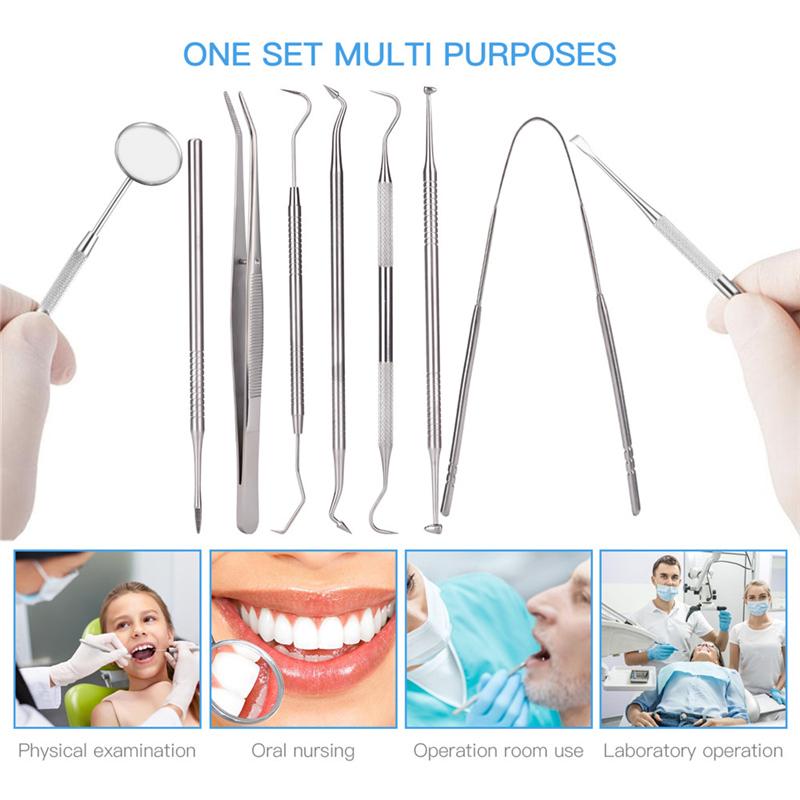 9Pcs Stainless Steel Dental Care Tools Dental Hygiene Kit Calculus and ...
