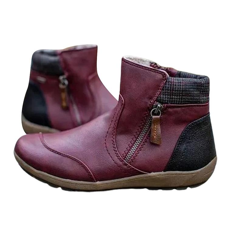 Buy Women's Double Zipper Ankle Boots Autumn Winter Patchwork Leather ...