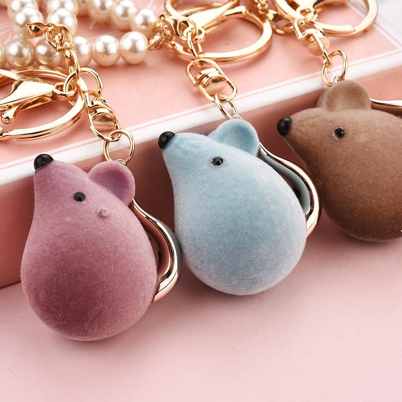 Cheap Acrylic Flocking Zodiac Mouse Keychain Cartoon Mouse Leather Rope ...