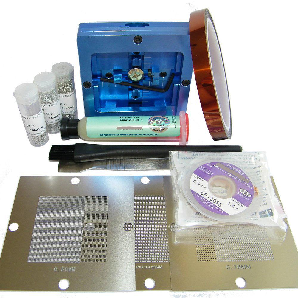 BGA Reball Station + 0.5mm 0.6mm 0.76mm Universal Stencil Video Game Rework Reballing Repair ...