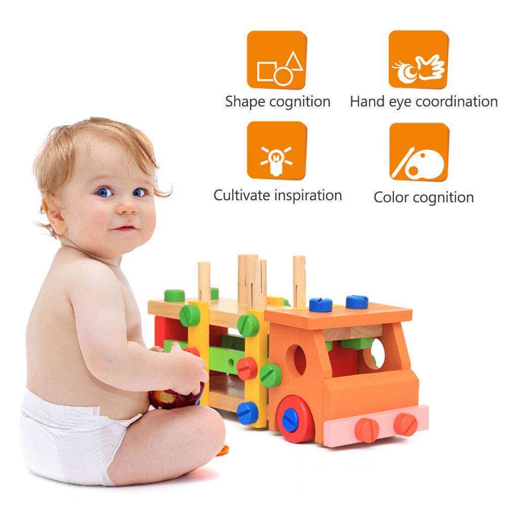 Buy Wood Building Blocks Disassembling Screw Nut Toys Knocking Car ...