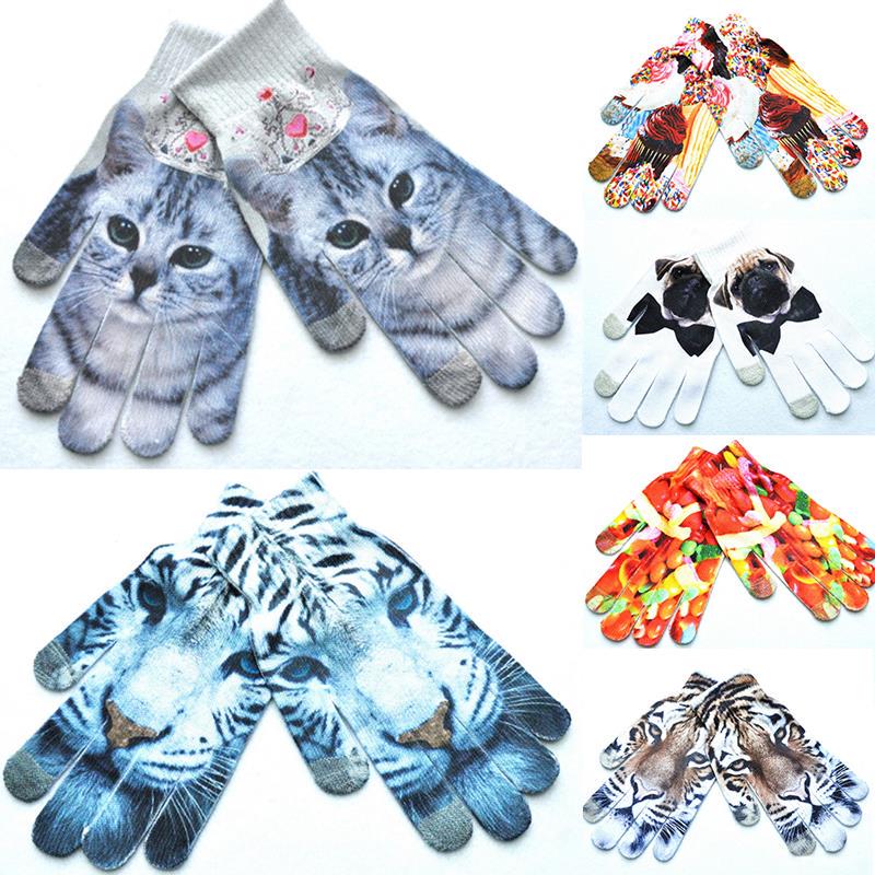 Cheap 1Pair Unisex Mittens Casual Warm 3D Print Knitted Touch Gloves ...
