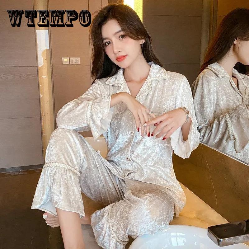 Buy Women's Gold Velvet Pajamas Set Comfortable Gold Edge Tie Dye Long ...