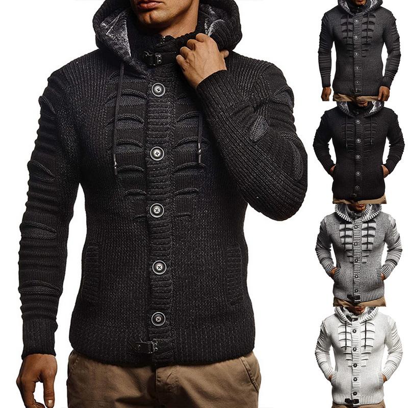Buy Men's Sweater Men's Hooded Knitted Cardigan Jacket at affordable ...