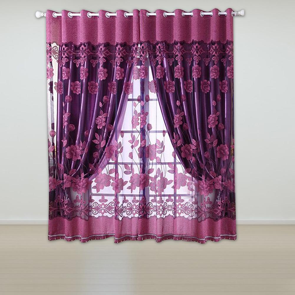 Buy Flowers Pattern Elegant Polyester Window Curtain Drape for Bedroom ...