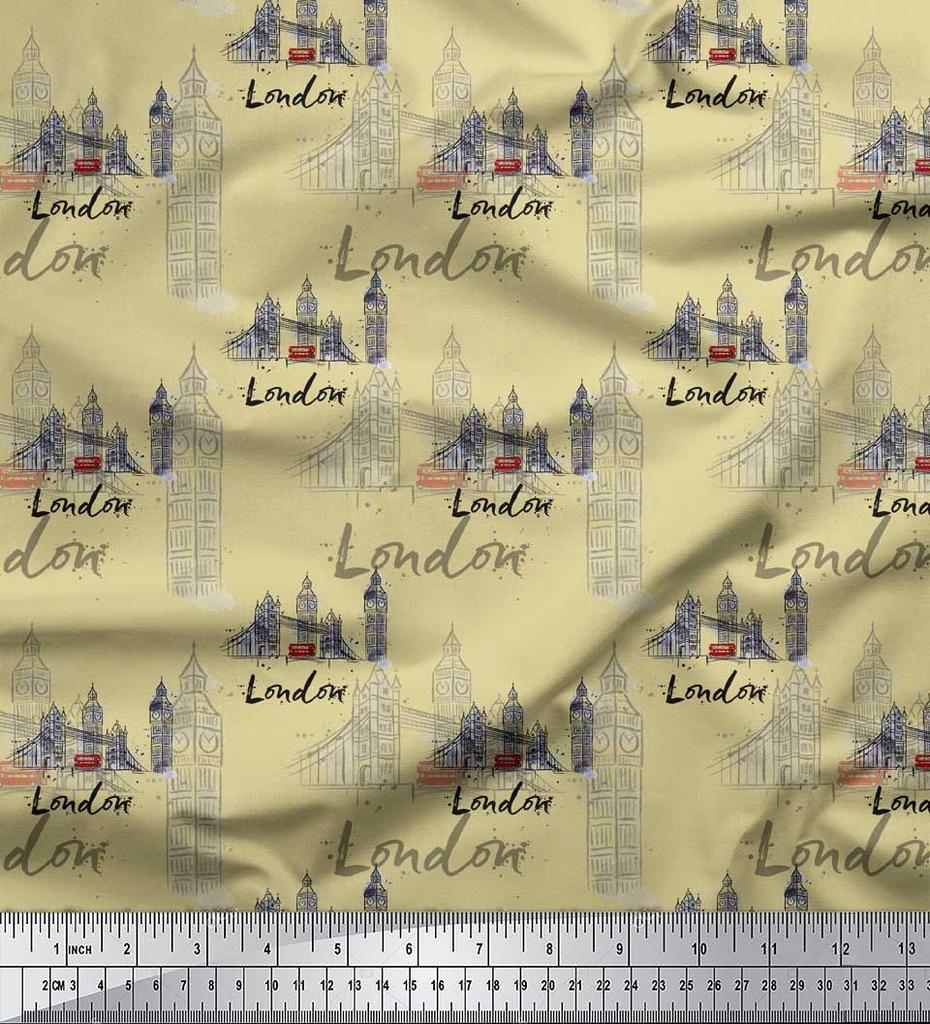Купить Soimoi Beige Japan Crepe Satin Fabric London Theme Архитектурная ...