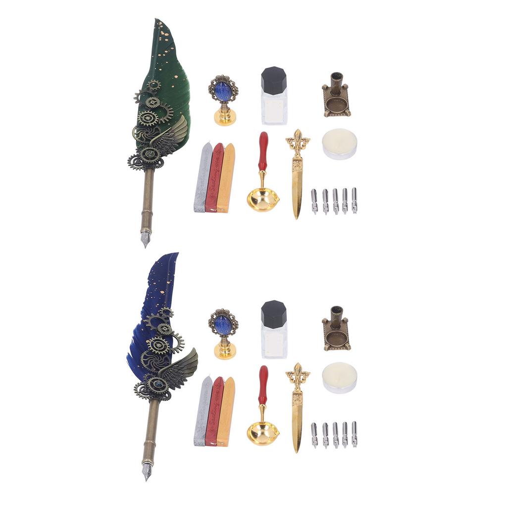 Buy Feather Pen Set Retro Exquisite Fire Wax Feather Pen Tip Letter ...