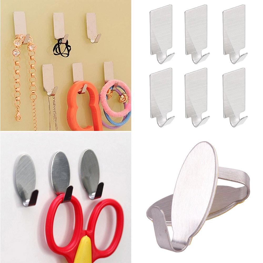 Buy 6X Stainless Steel Self Adhesive Coat Stick Sticky Door Wall Hanger ...