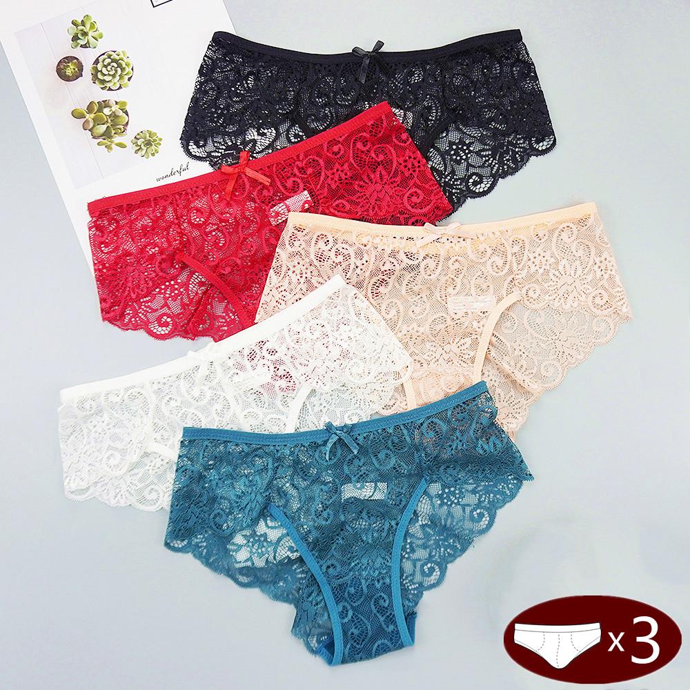 Buy 3pcs Plus Size Sexy Women Underwear Floral Lace Panties Female ...