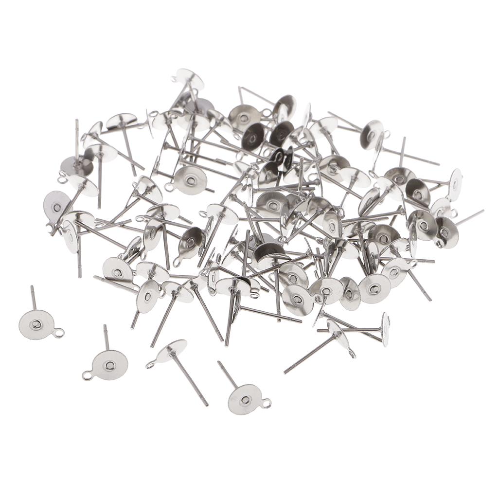 Buy 100Pcs Earrings Posts Stud Blank Earring Pin Backs Flat Pad ...