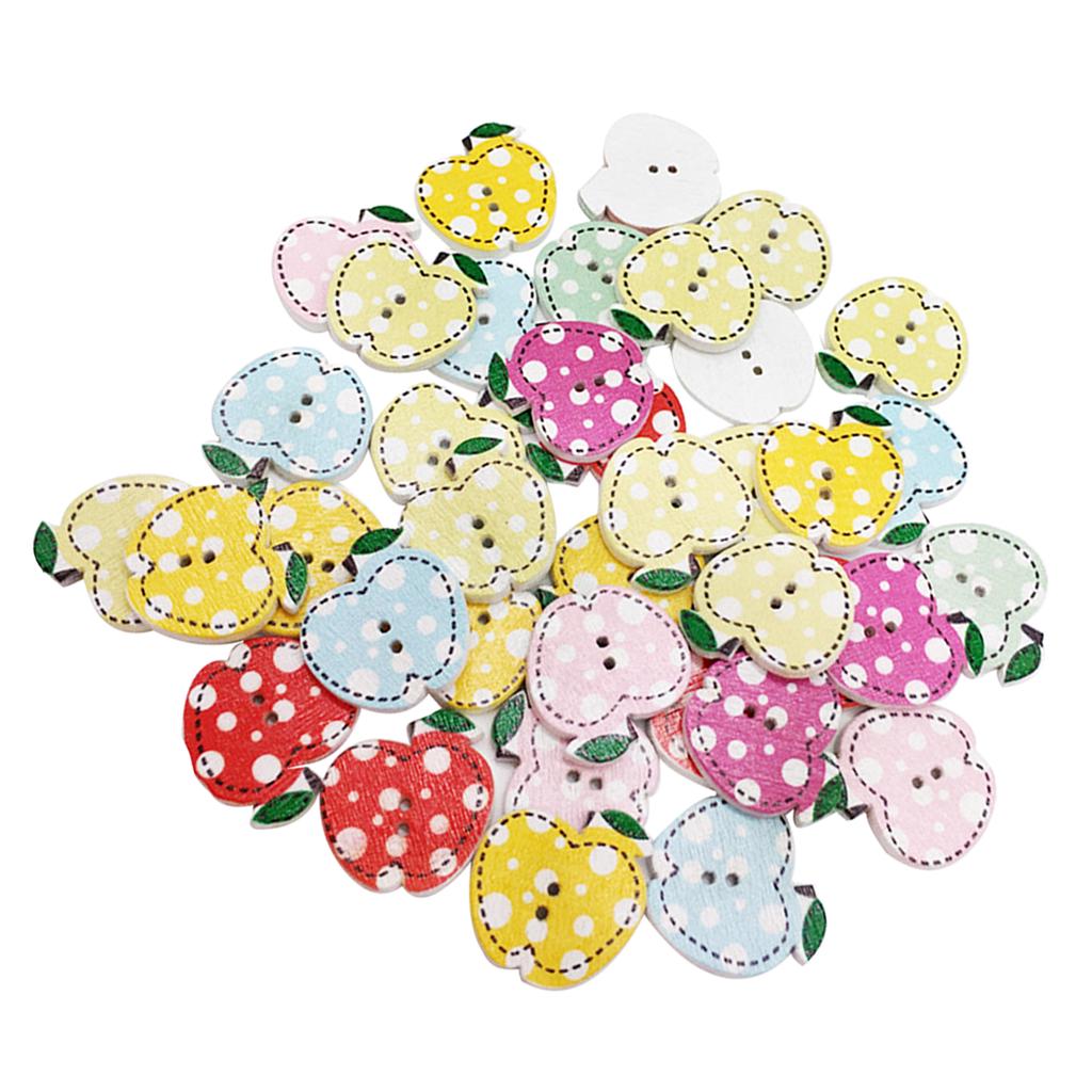 Buy 50pcs Handmade Apple Shaped Wood Buttons Cartoon Fastener Sewing ...