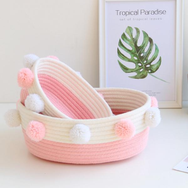 Buy 1pc Storage Basket Pink Venonat Cotton Rope Tabletop Landing Basket ...