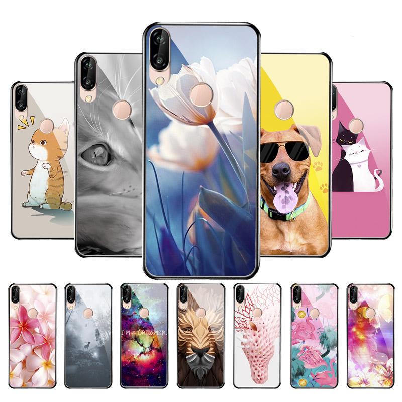 Tempered Glass Phone Case For Huawei P20 Lite 2018 nova 3E Cute Animal ...