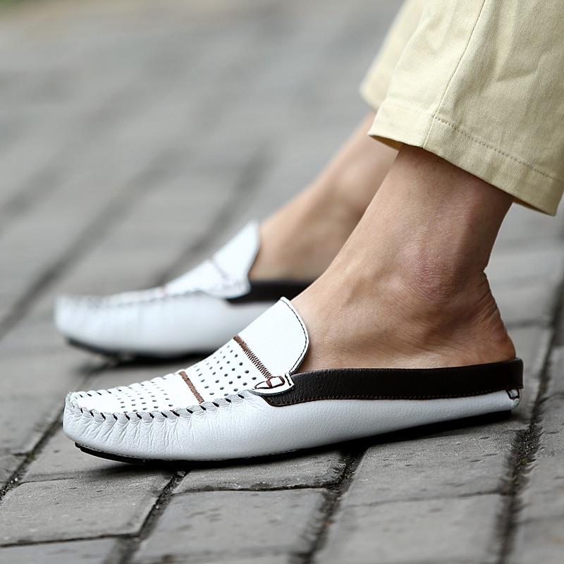 Buy Handmade Leather Half Shoes For Men Casual Mule Shoe Black White ...