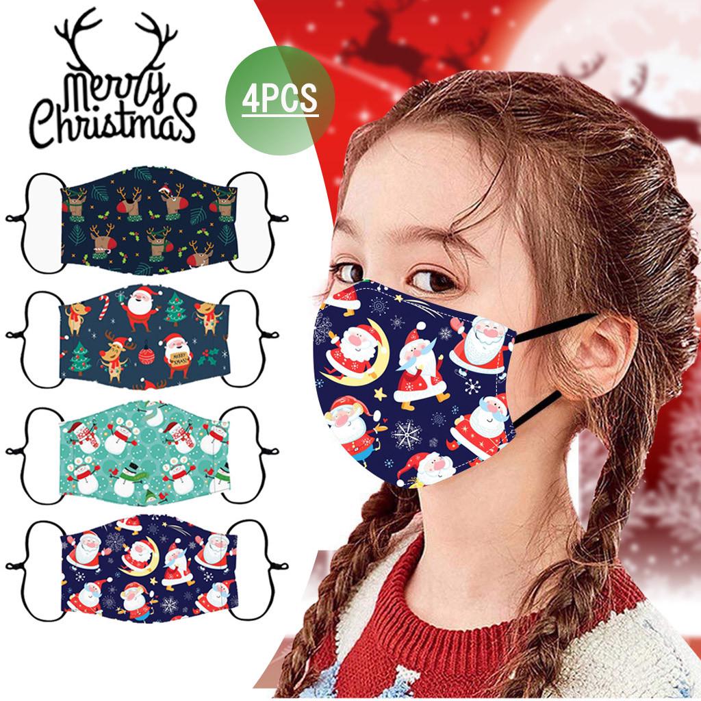 Buy Sawei 4PCS Chilsren's MarryChristmas Printed Masks Cute Washable ...