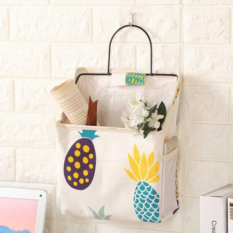 Buy 1PC Book Organizer Holder With Hook Lattice Hanging Storage Bag Bed ...